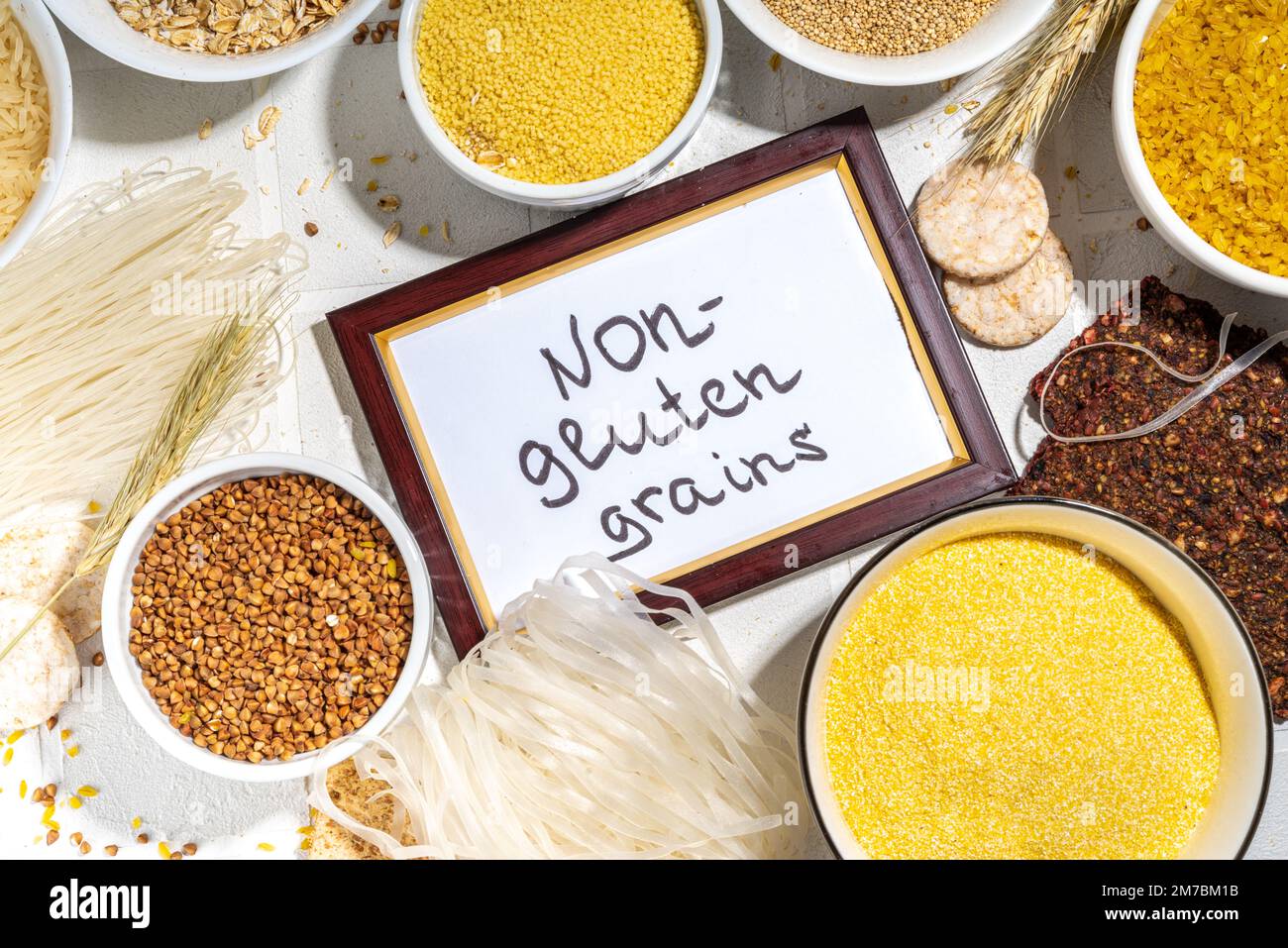 Selection of whole grains gluten free cereals. Set of various non ...