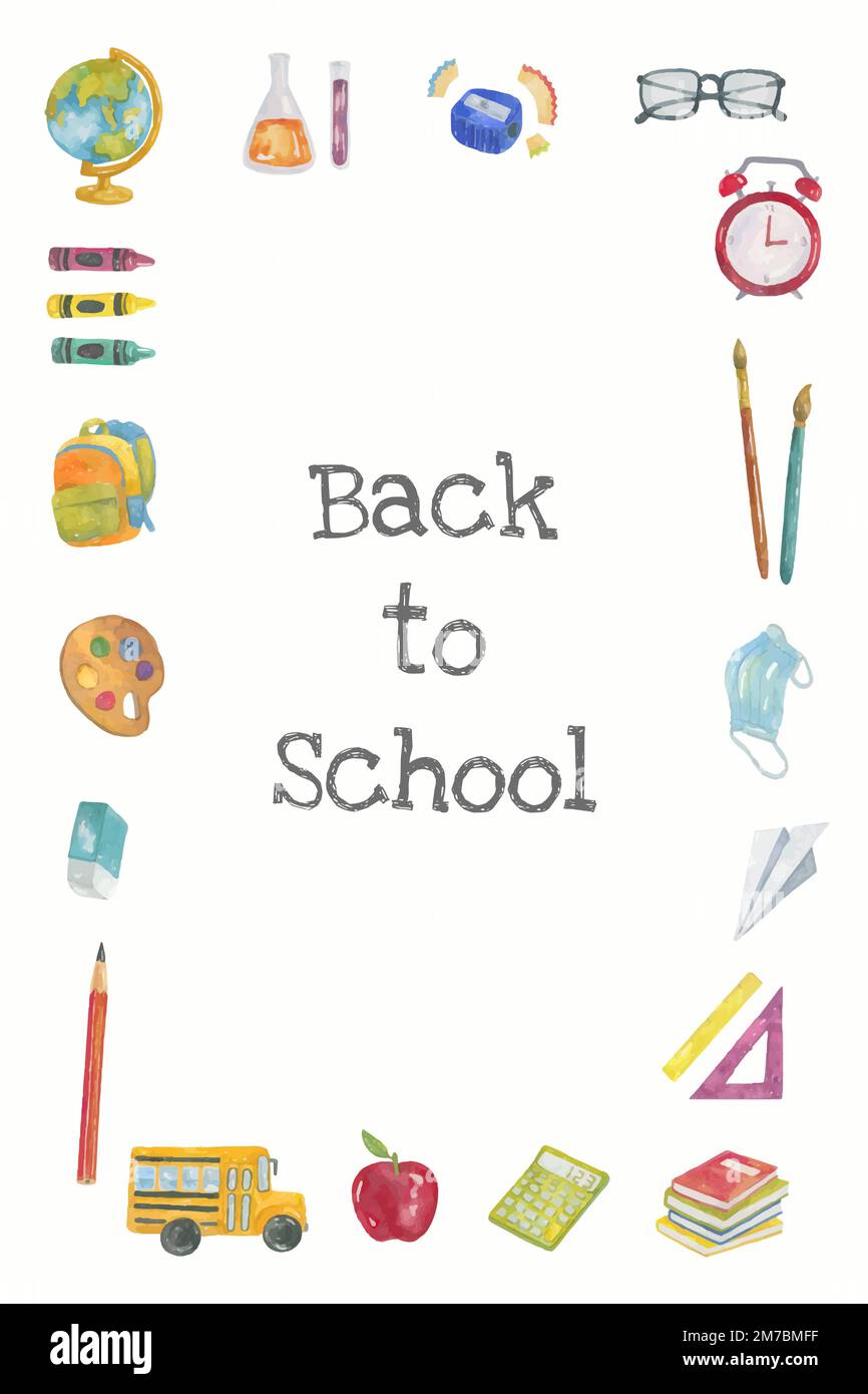 School stationery editable template vector in watercolor back to school ...