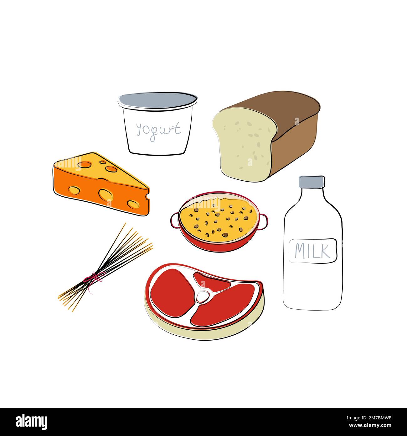 Food icon set. Daily food items sign. Vector cartoon hand drawn ...