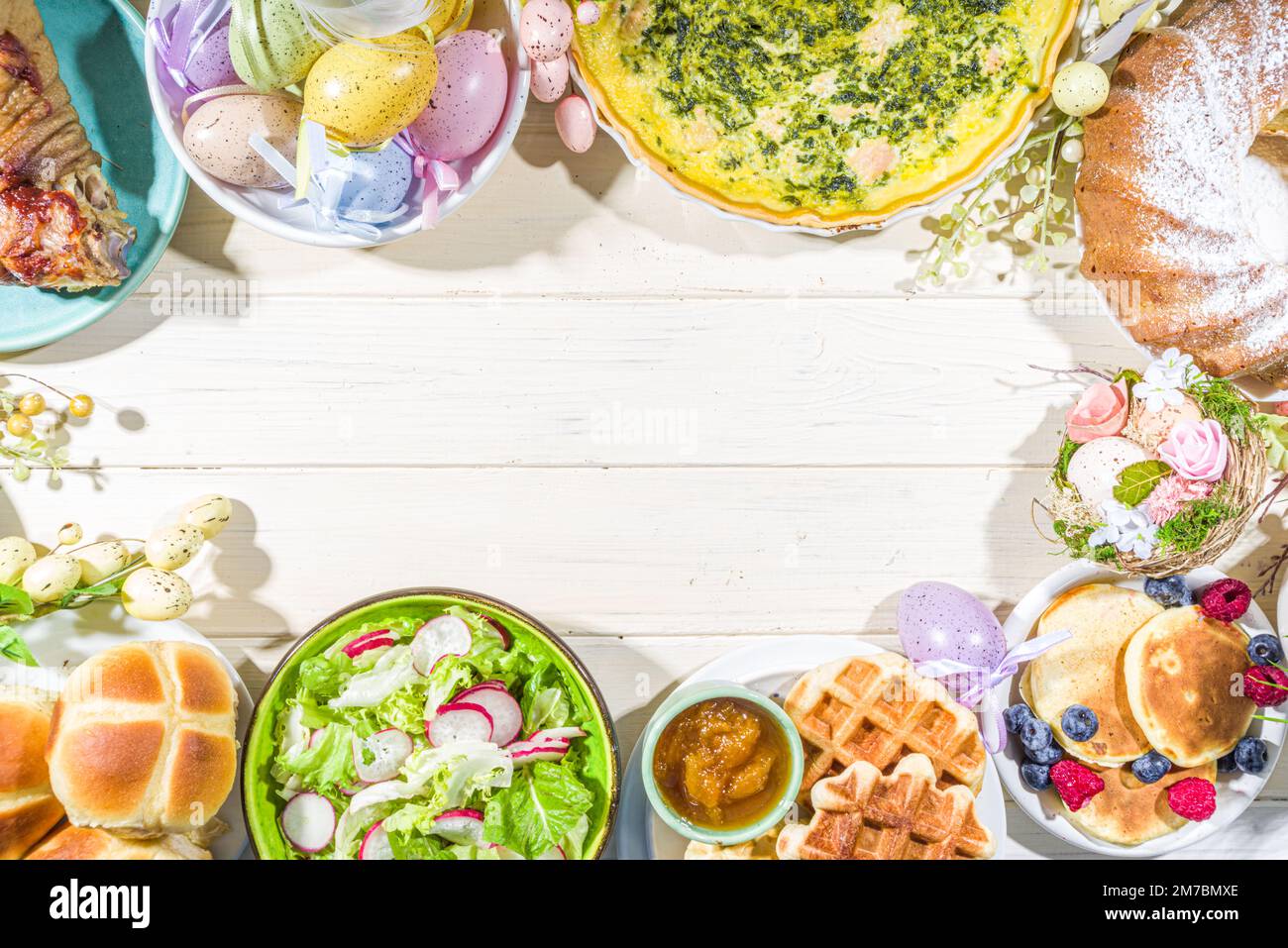 Festive dinner, Easter brunch. Traditional Easter dishes on family home ...