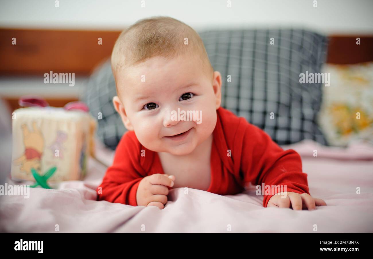 Portrait view of happy cute smiling baby. Joy and happiness concept ...