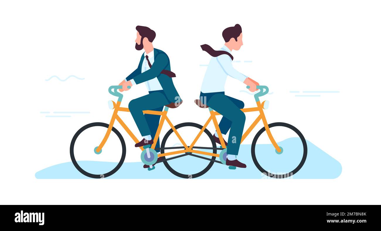 Two businessmen cycling in opposite directions. Different path ...