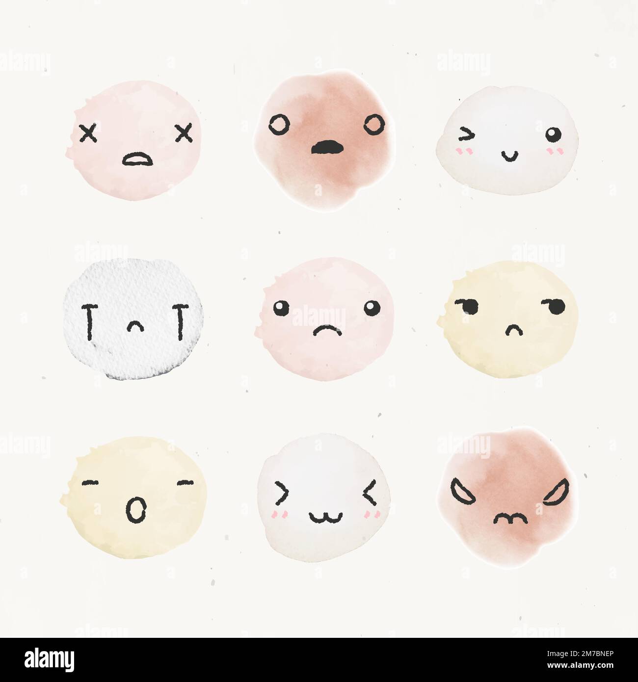 Watercolor emoticon design element vector with diverse feelings in ...