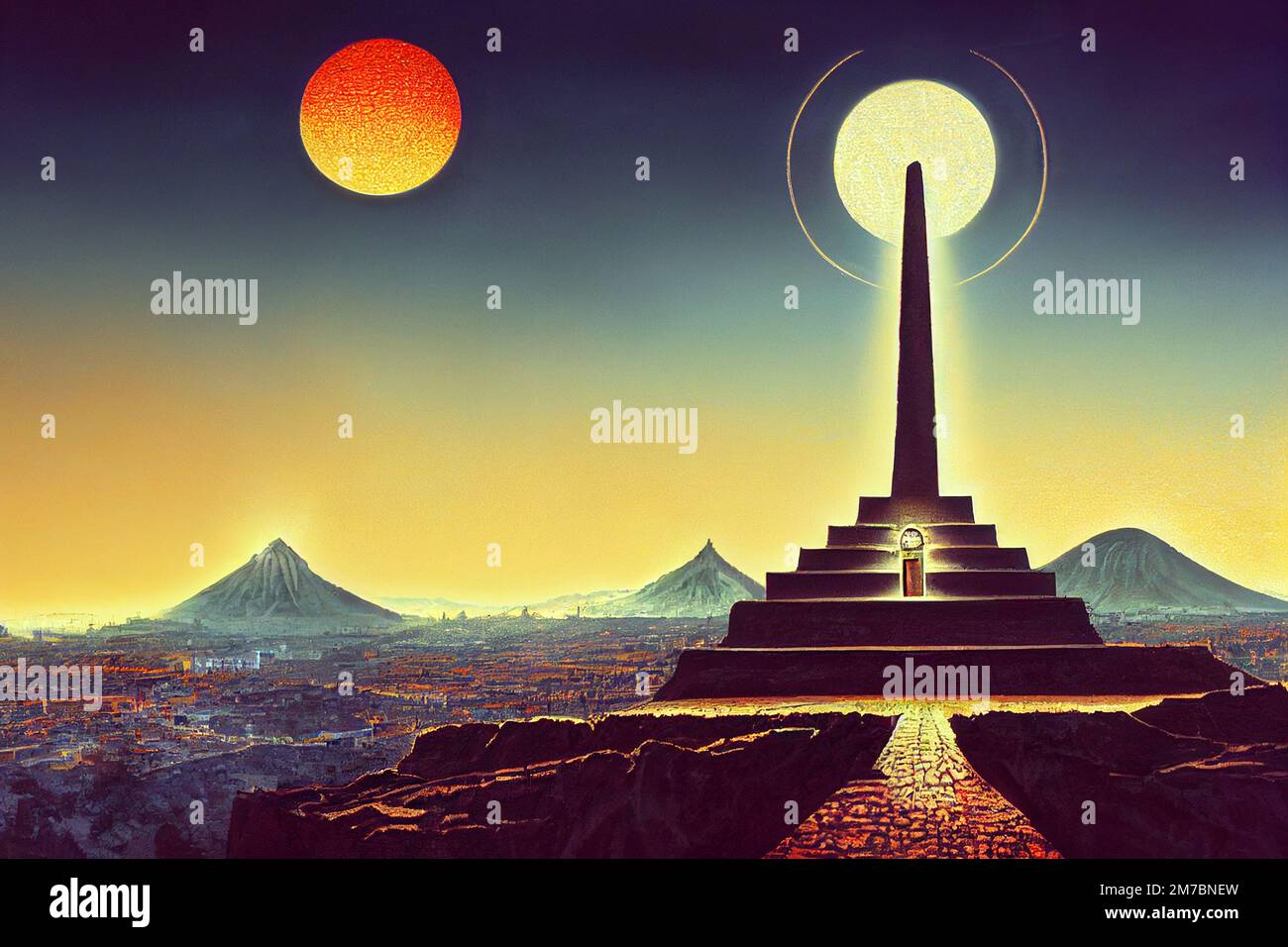 Light over a temple, moonlight over the ancient city,spirituality and ...