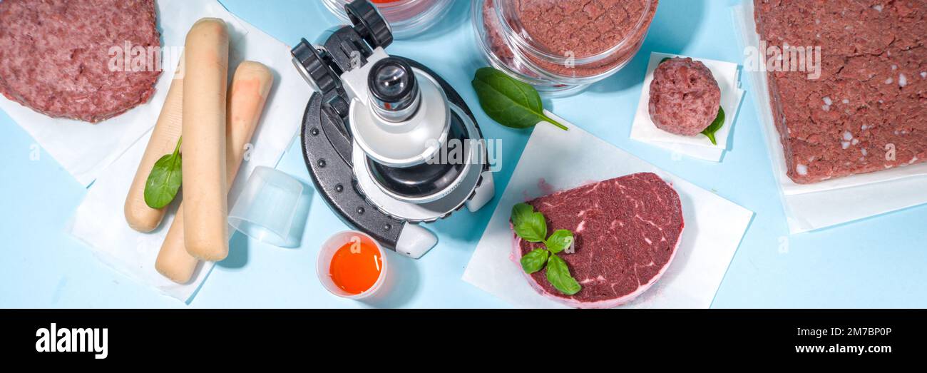 Lab grown meat alternatives concept, Various laboratory grown meat ...
