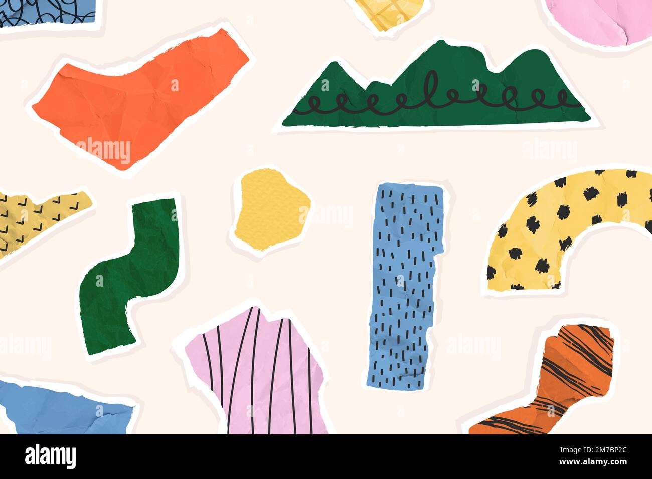 Colorful ripped paper pattern vector collage on beige background Stock ...