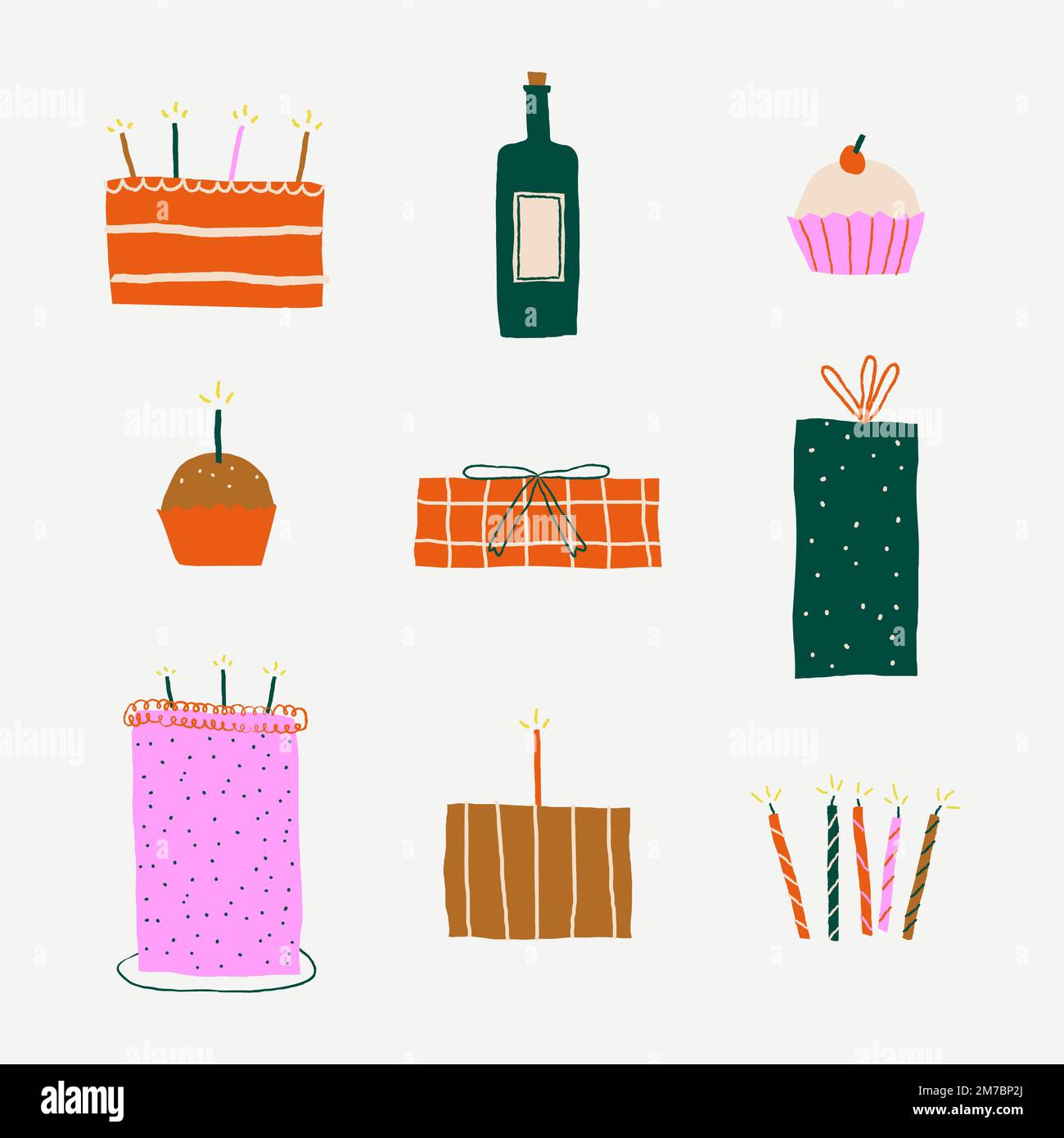 Birthday celebration cute stickers vector doodle set Stock Vector Image ...