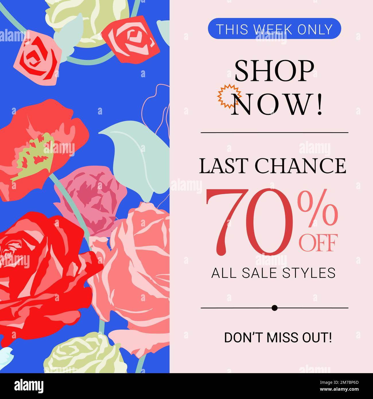 Feminine floral SALE template vector with colorful roses fashion social ...