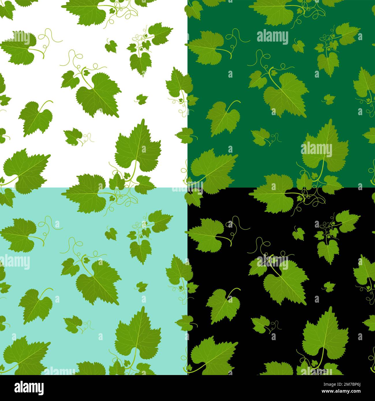 Set of seamless patterns with green leaves and tendrils. Ornament for ...