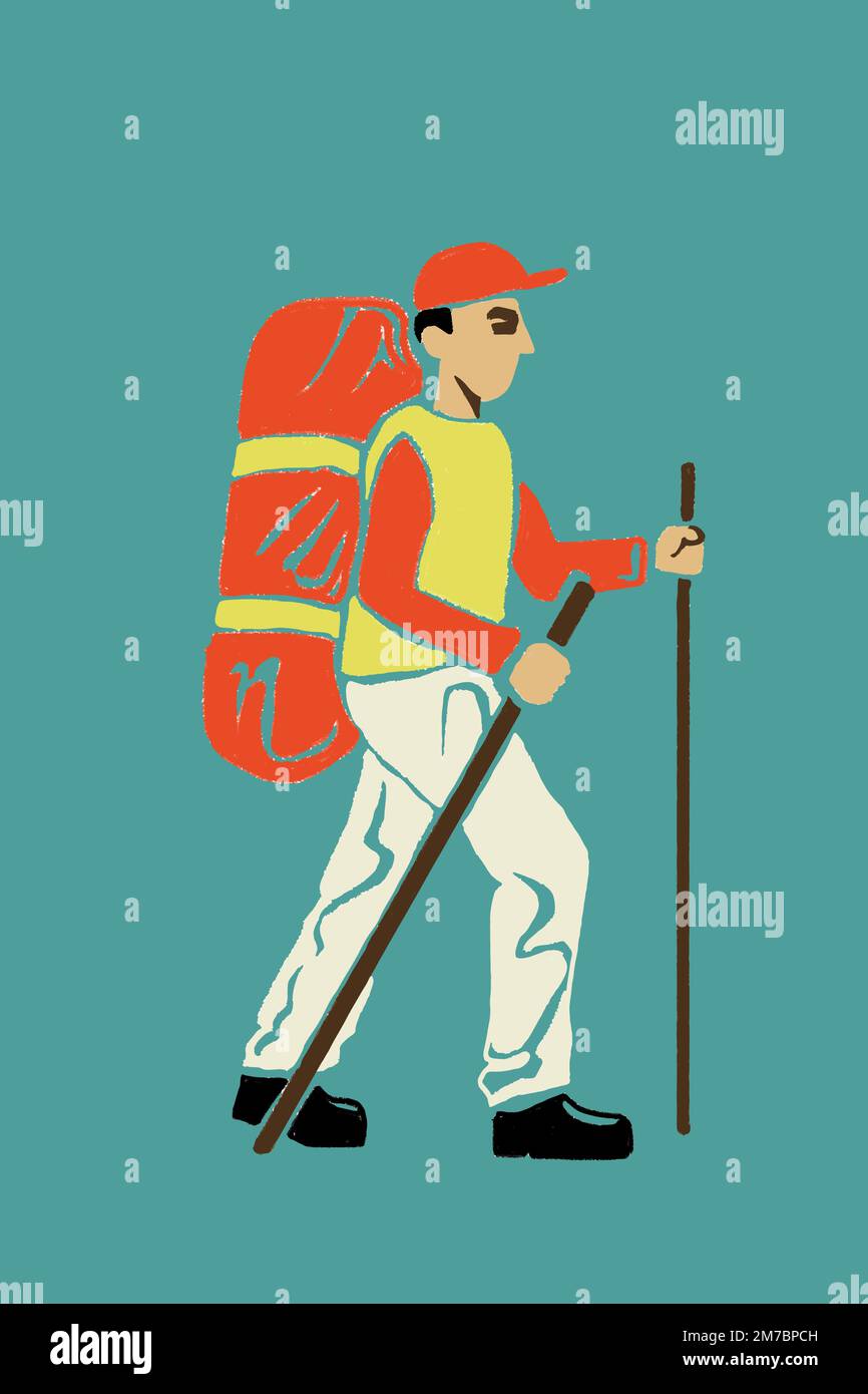 Hiking man cartoon sticker vector in traveling theme Stock Vector Image ...