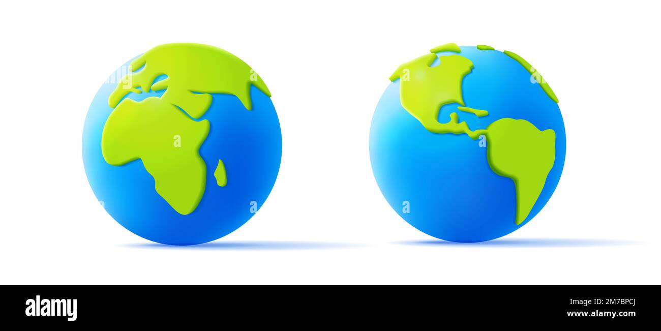 Cartoon planet Earth 3d vector icon in green and blue colours, volume ...