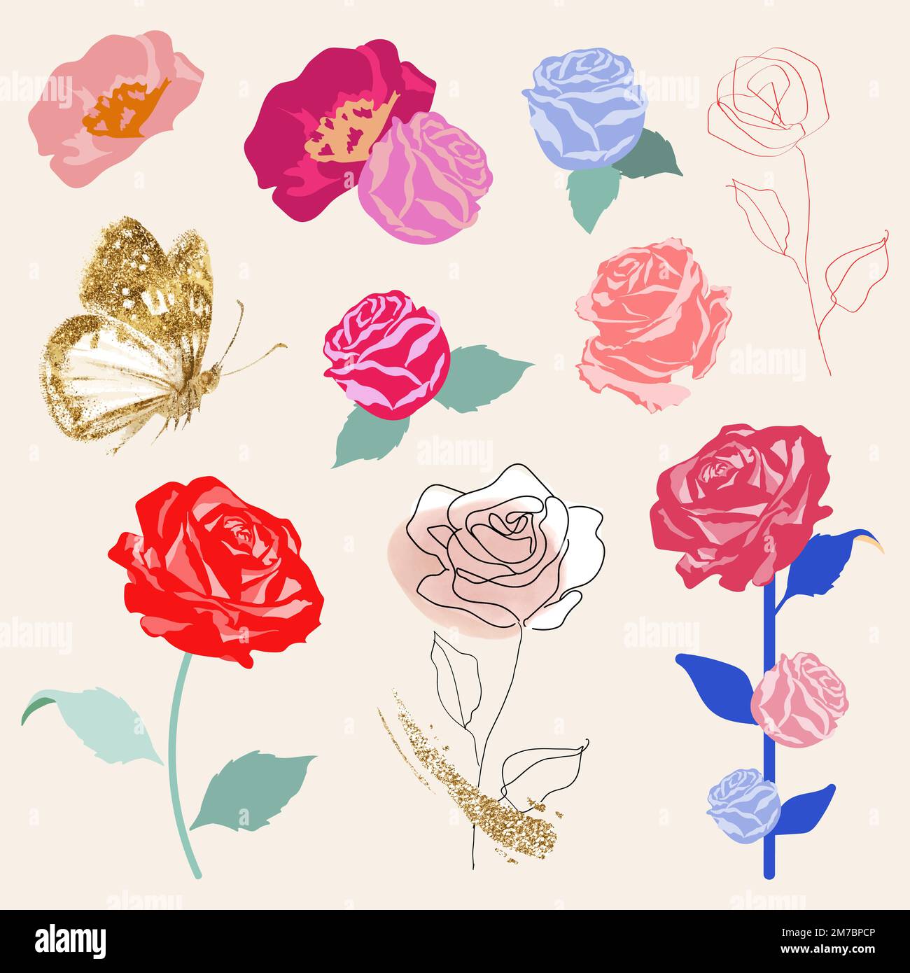 Colorful roses floral sticker vector set Stock Vector Image & Art - Alamy