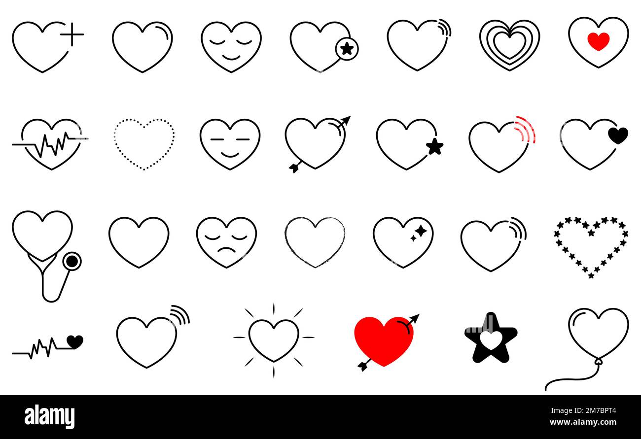 Heart shape icon set. Collection of heart symbol for love, health care ...