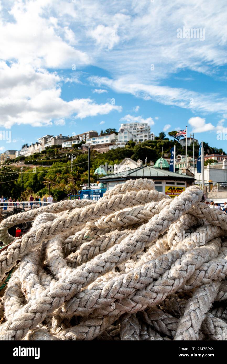 A loose coil of braided mooring rope at Torquay Harbour , Devon, UK ...