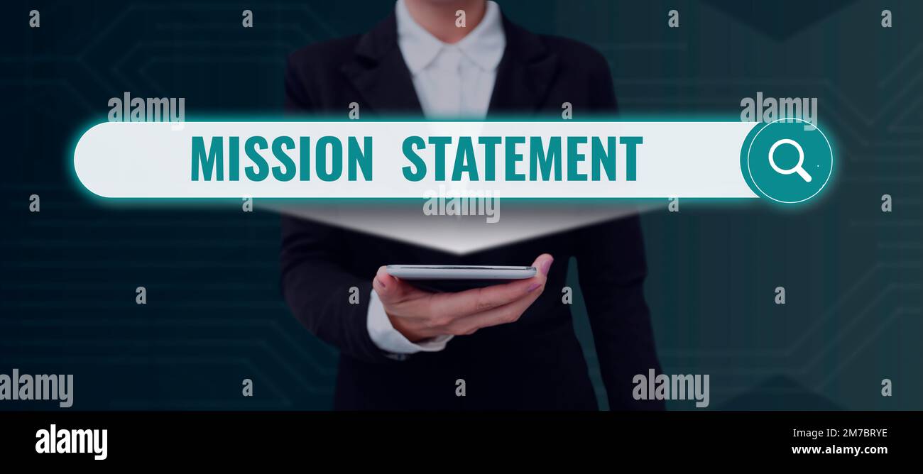 Hand writing sign Mission Statement. Business showcase Formal summary ...