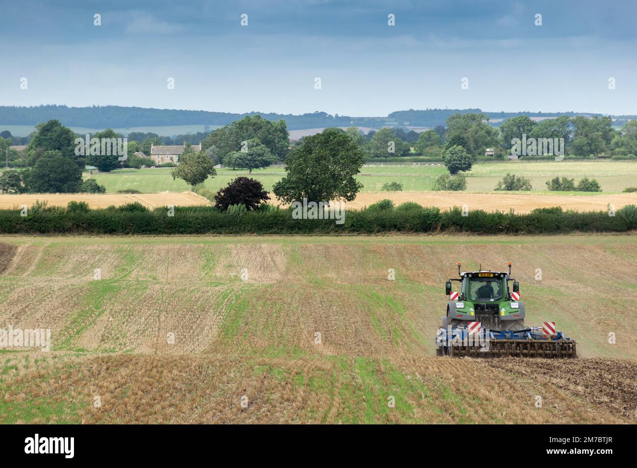 Precision cultivation of a stubble field after harvest. North Yorkshire ...