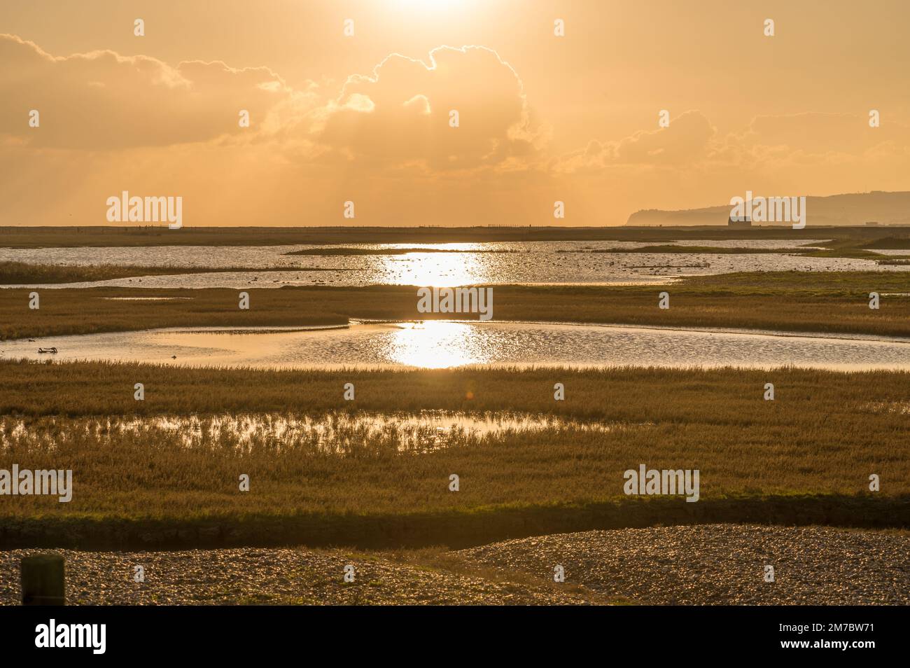Twilight and sunset over Rye Harbour Nature Reserve and Winchelsea ...