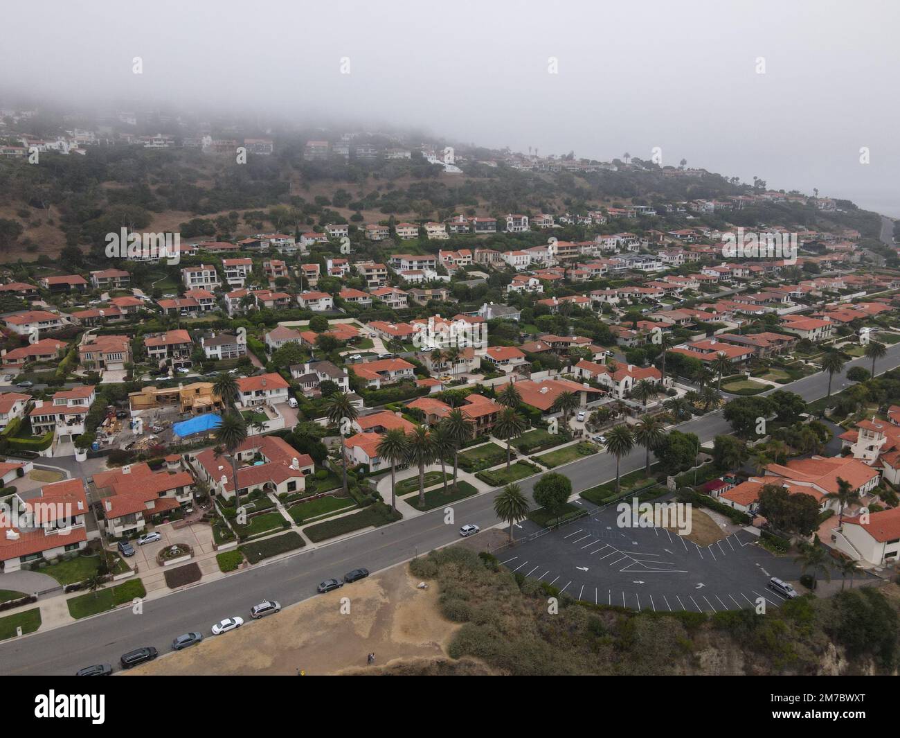 An aerial view of a residential area on a foggy day Stock Photo - Alamy