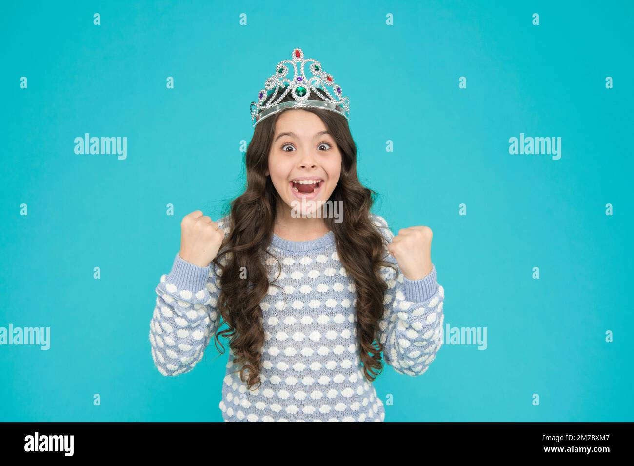 Happiness and success. Lady small baby princess. Number one. Kid wear ...