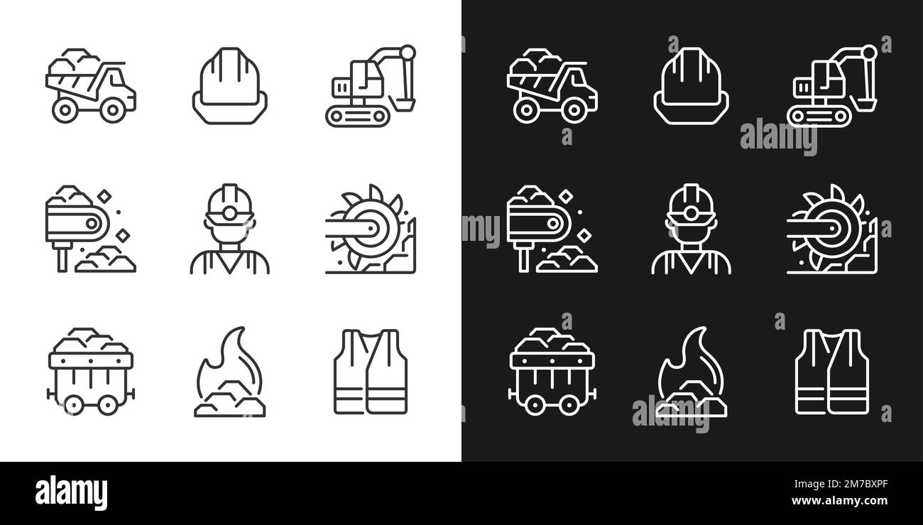 Coal extraction pixel perfect linear icons set for dark, light mode ...