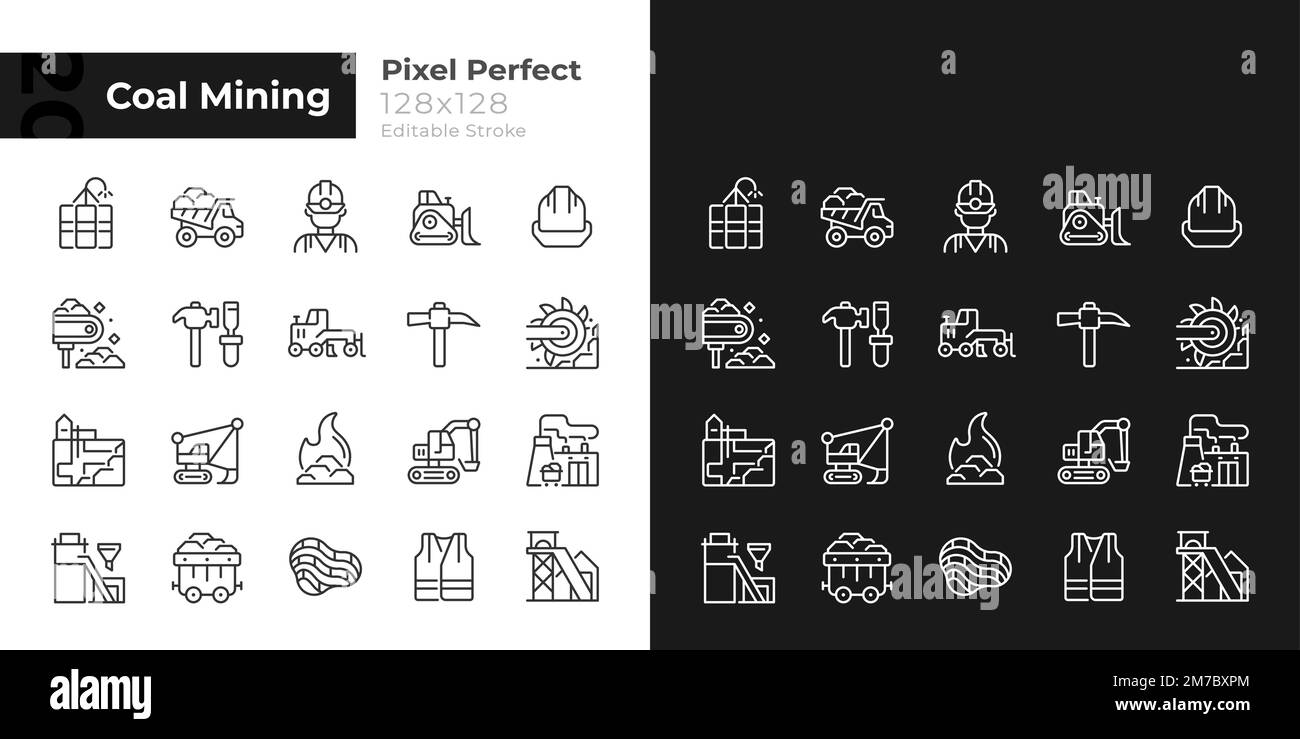 Coal mining pixel perfect linear icons set for dark, light mode Stock Vector Image & Art - Alamy