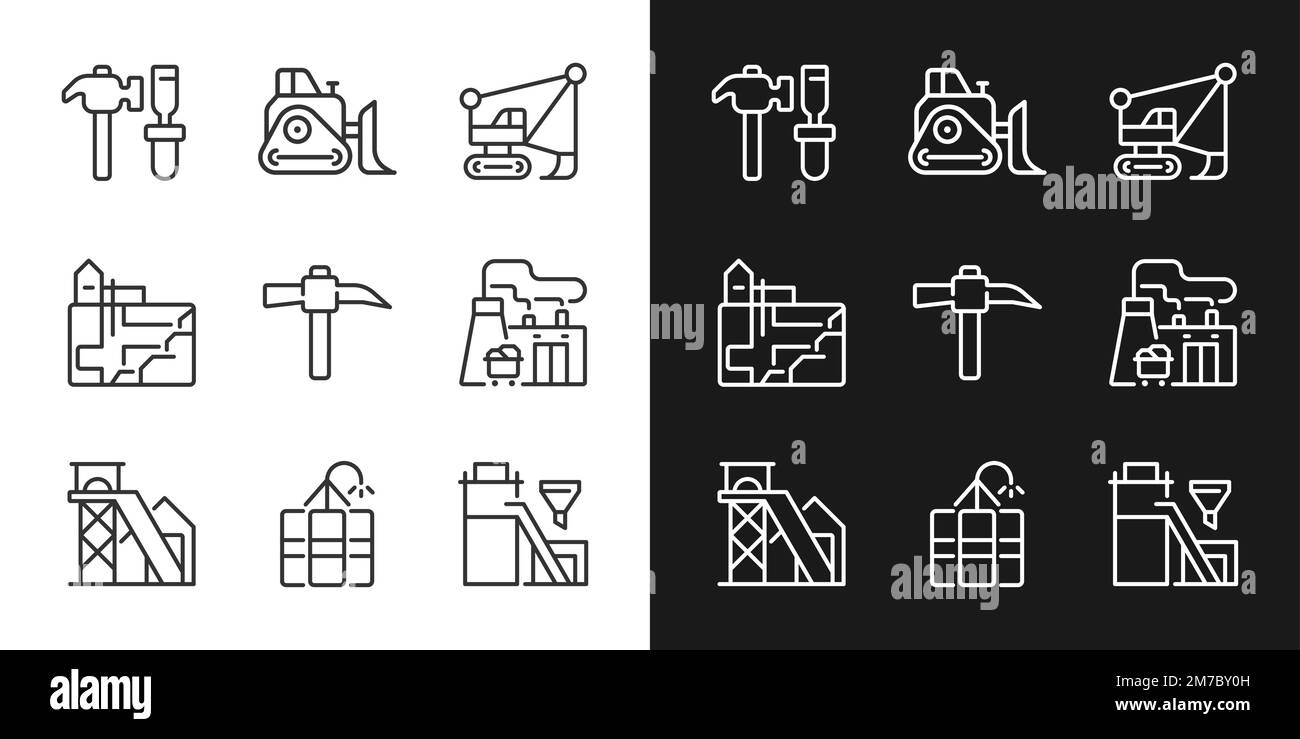 Mining industry related pixel perfect linear icons set for dark, light mode Stock Vector Image ...