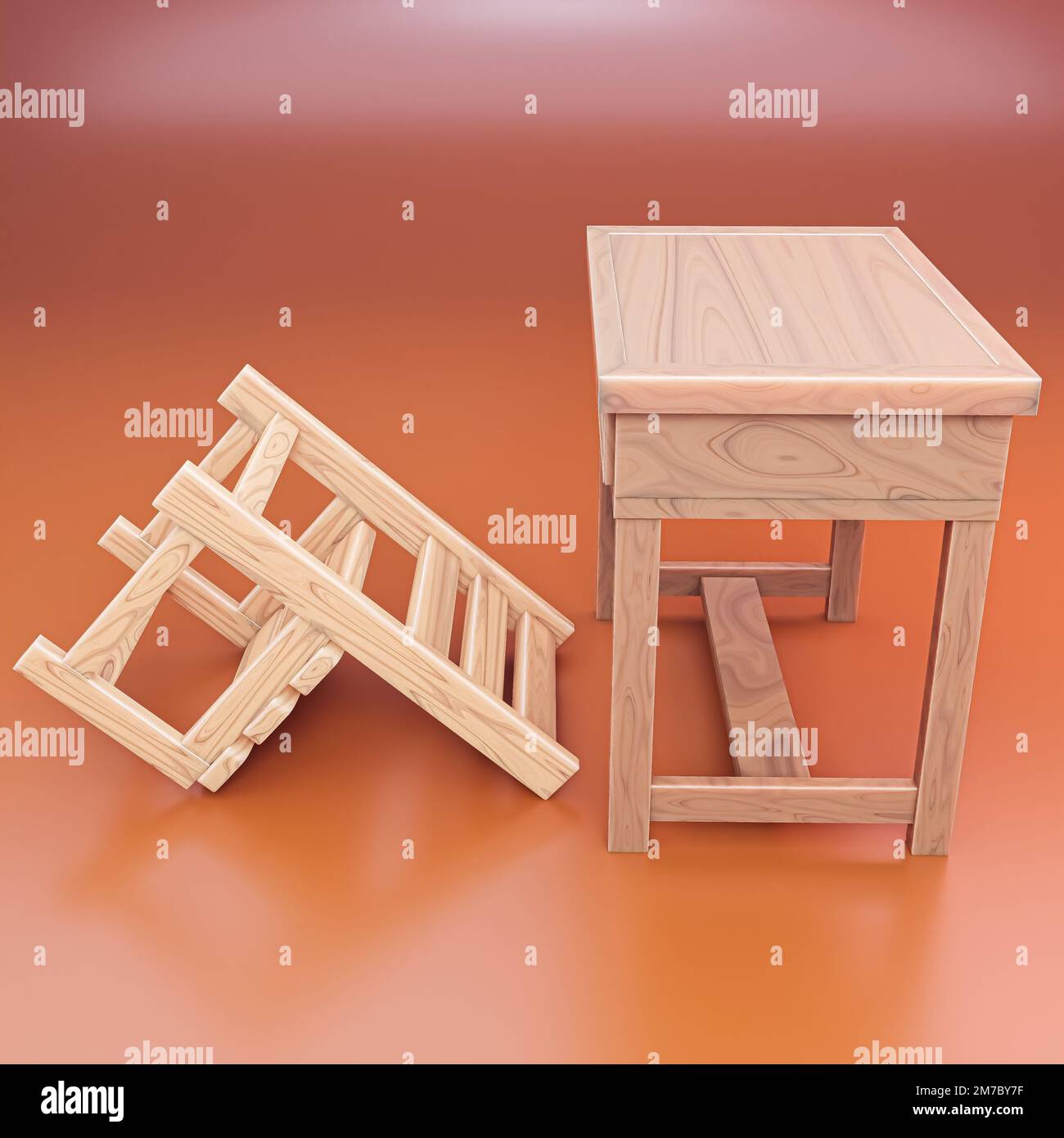 school bench isolated on orange background 3d illustration Stock Photo ...