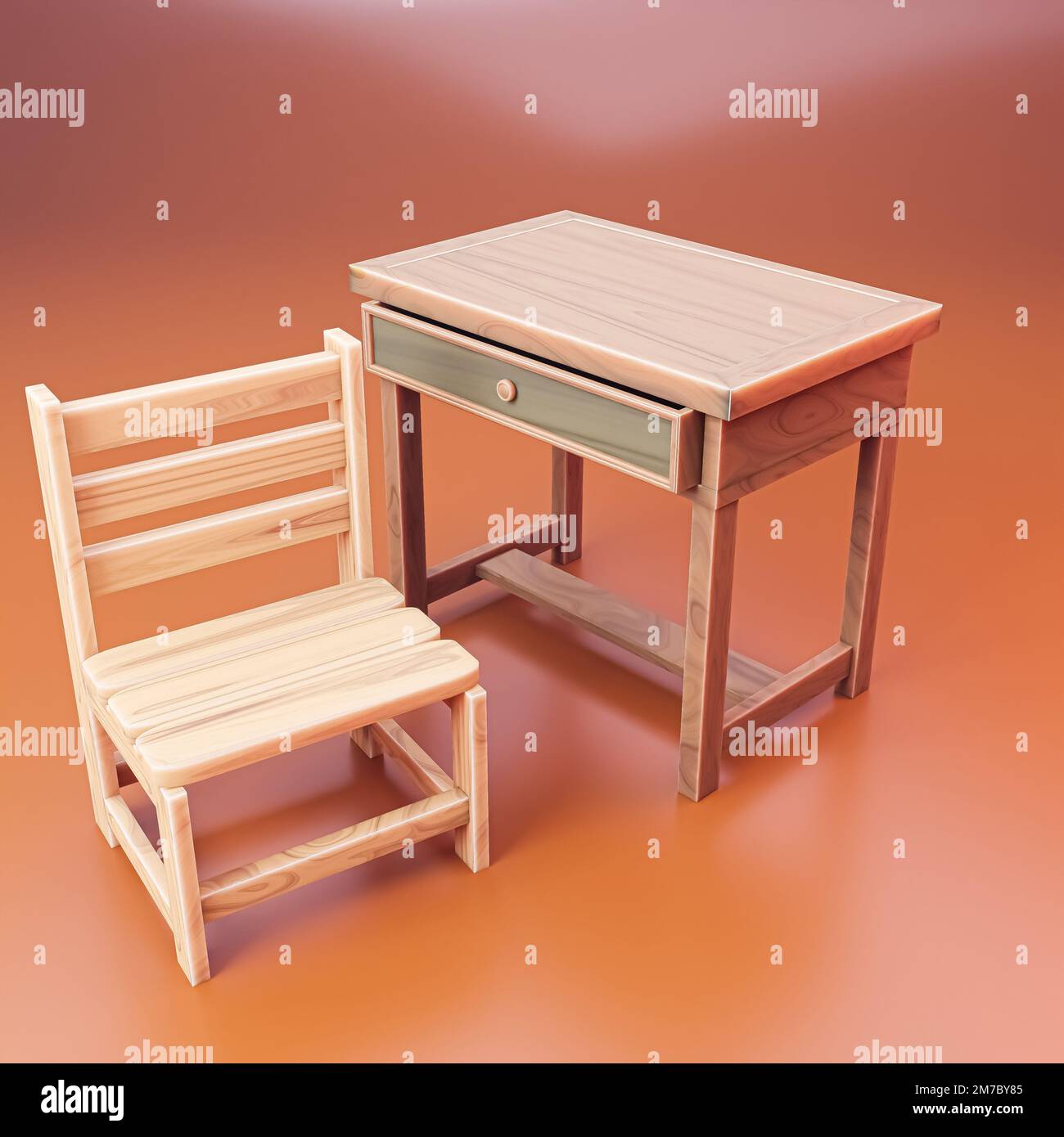 school bench isolated on orange background 3d illustration Stock Photo ...