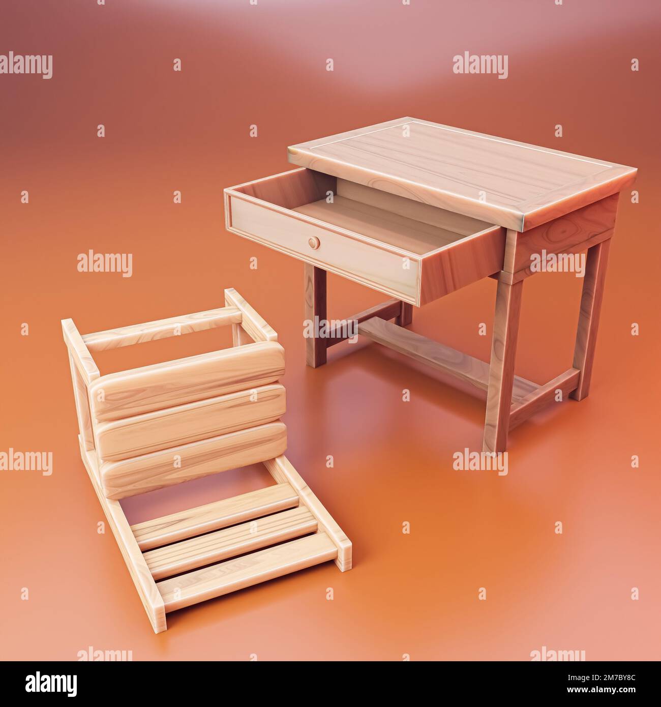 school bench isolated on orange background 3d illustration Stock Photo ...