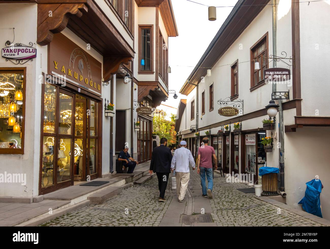Ankara tourism. Central cobbled walking pedestrian narrow streets in ...