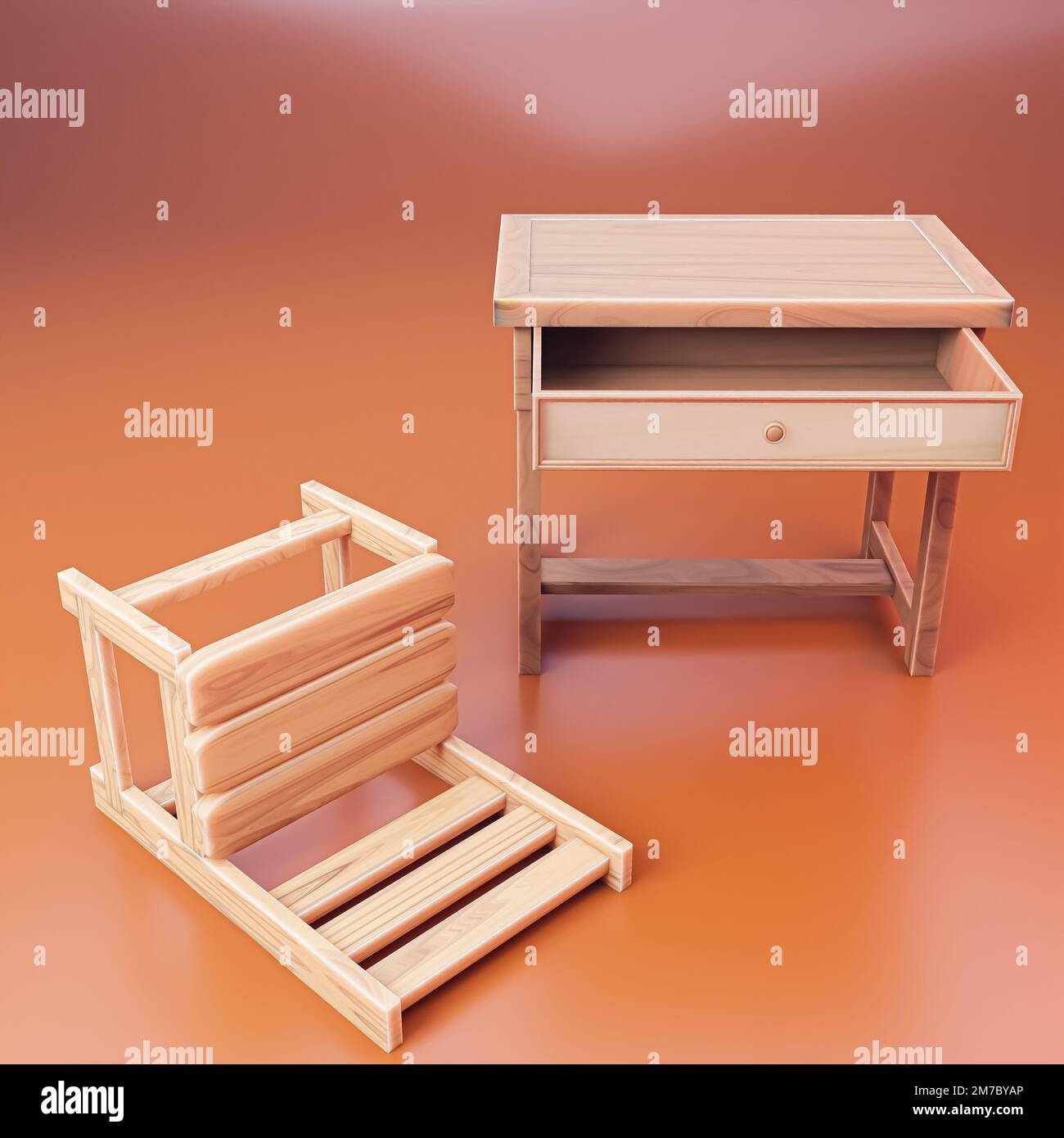 school bench isolated on orange background 3d illustration Stock Photo ...