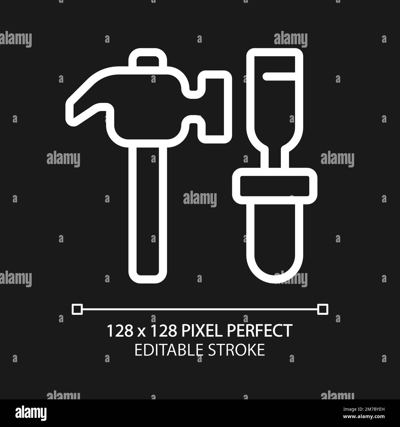 Hammer and chisel pixel perfect white linear icon for dark theme Stock ...