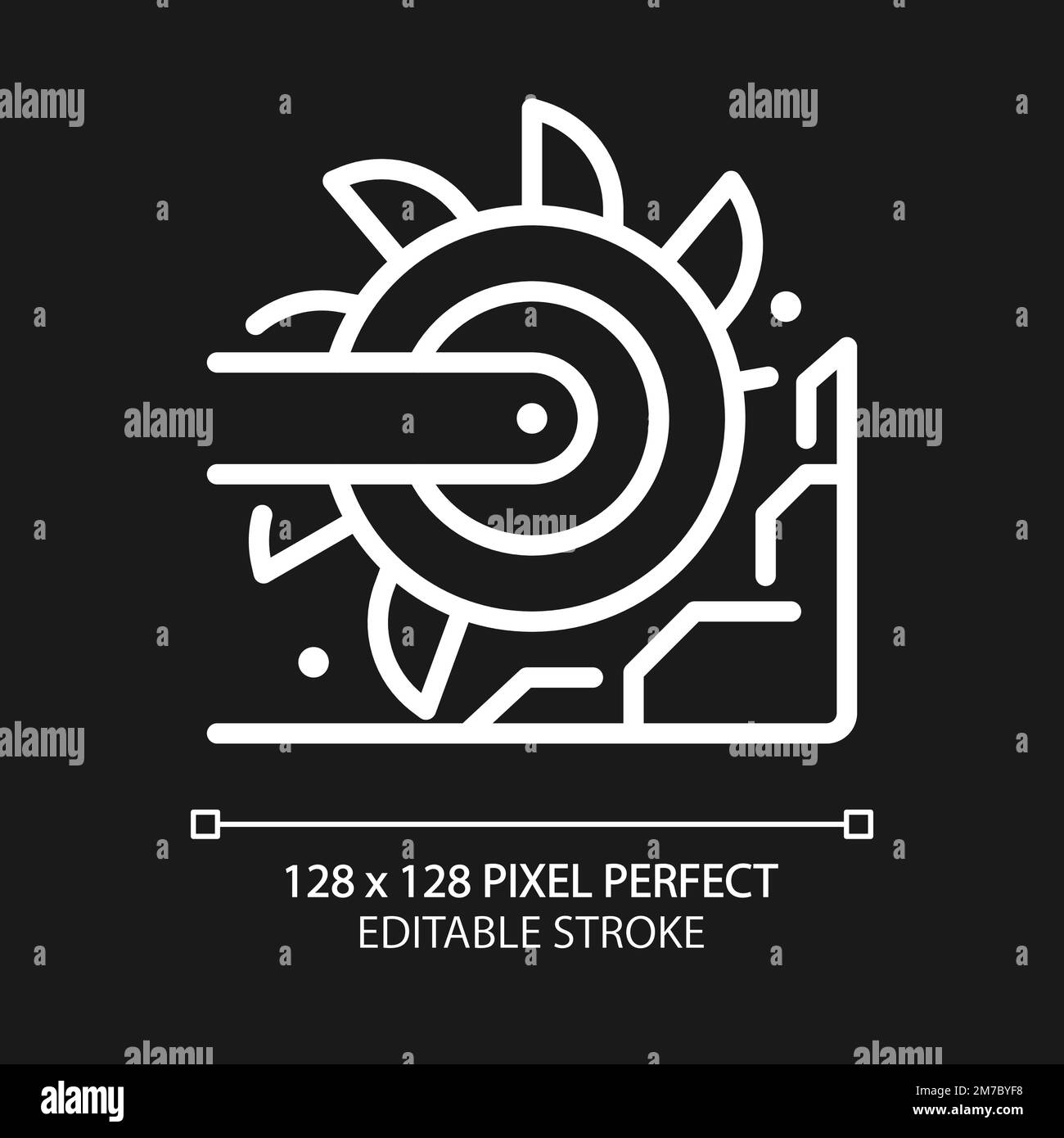 Bucket wheel excavator pixel perfect white linear icon for dark theme ...