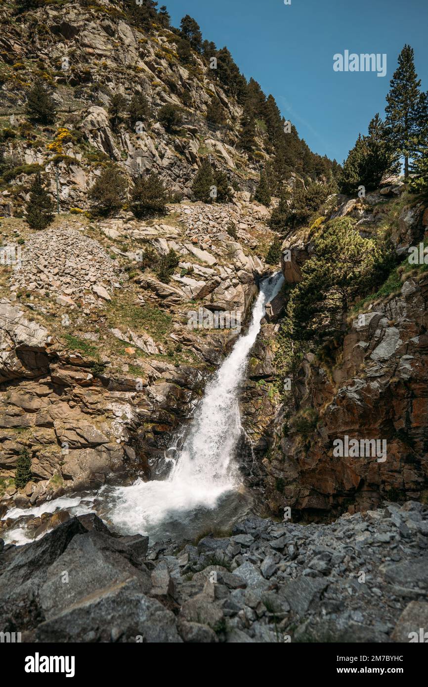 Small mountain river in the valley of Vall de Nuria Spain is gaining ...