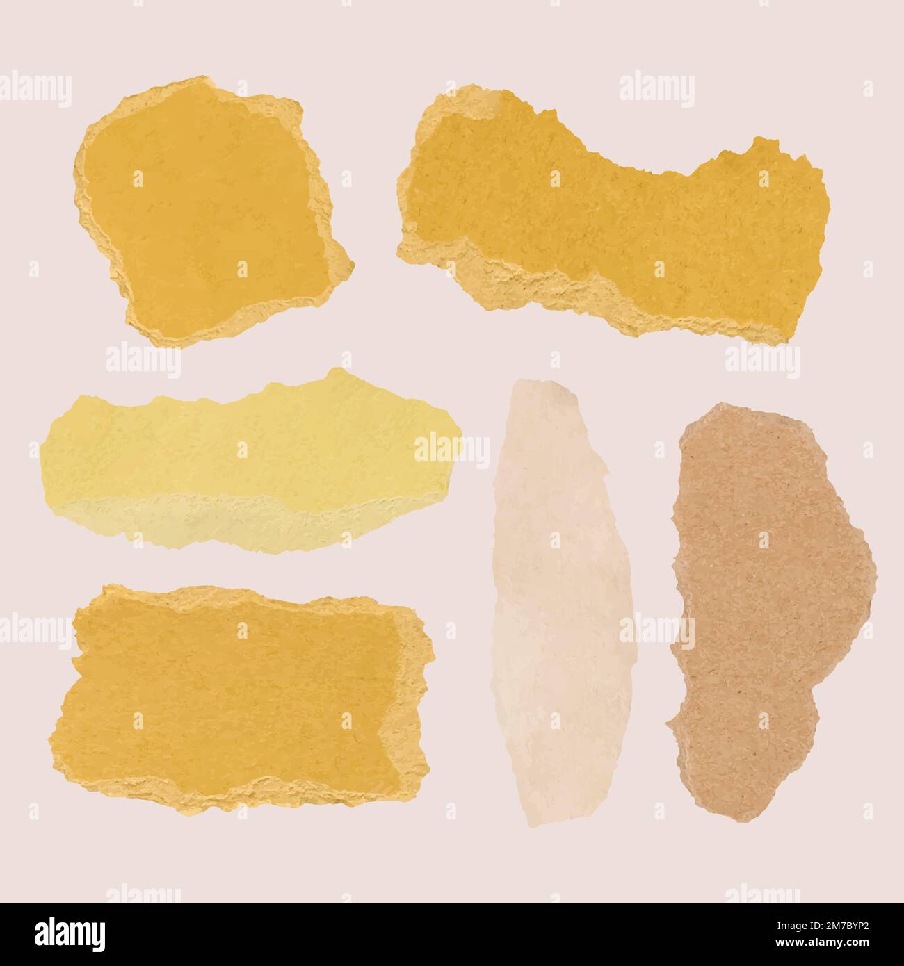 Handmade torn paper craft vector in yellow minimal style set Stock ...