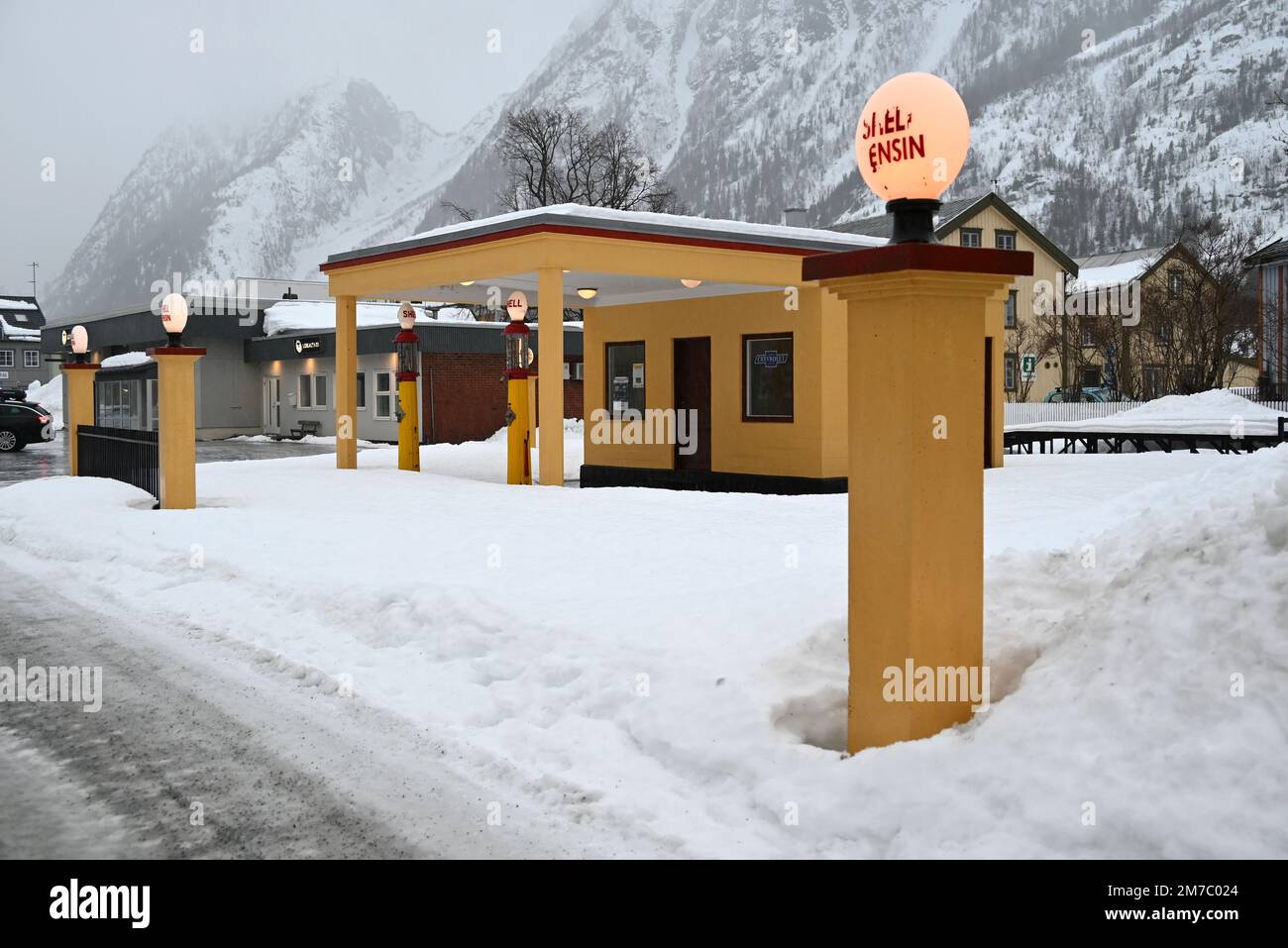 A vintage petrol station in Mosjoen in the northern part of Norway ...