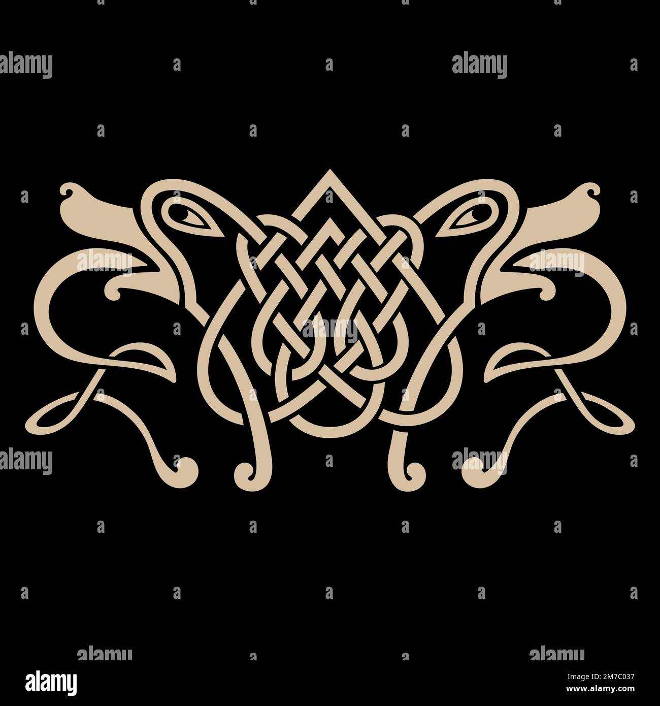 Ancient Celtic, Scandinavian ornament with wolf heads, drawn in vintage ...