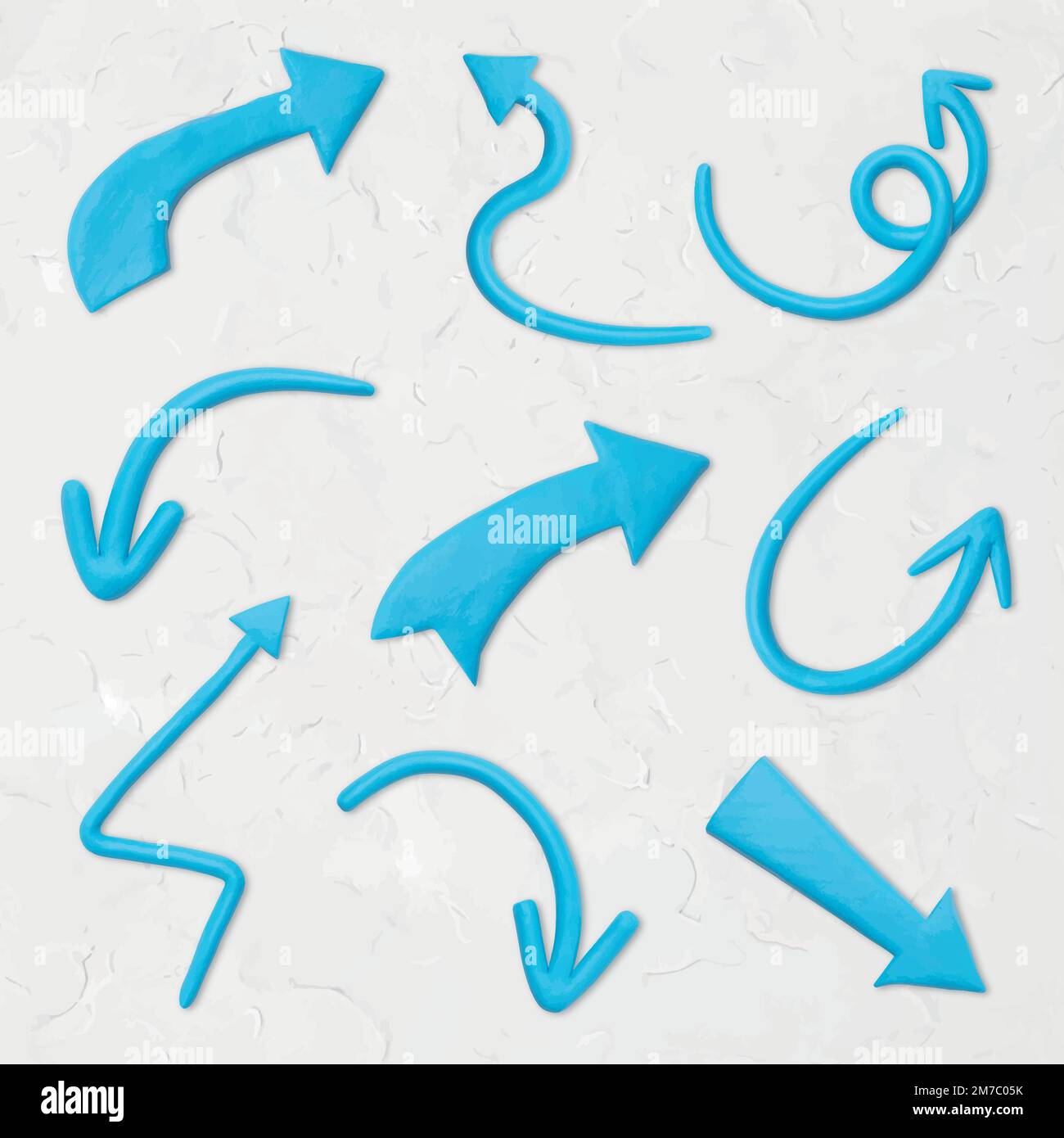 Blue arrow clay texture vector hand craft graphic for kids set Stock ...