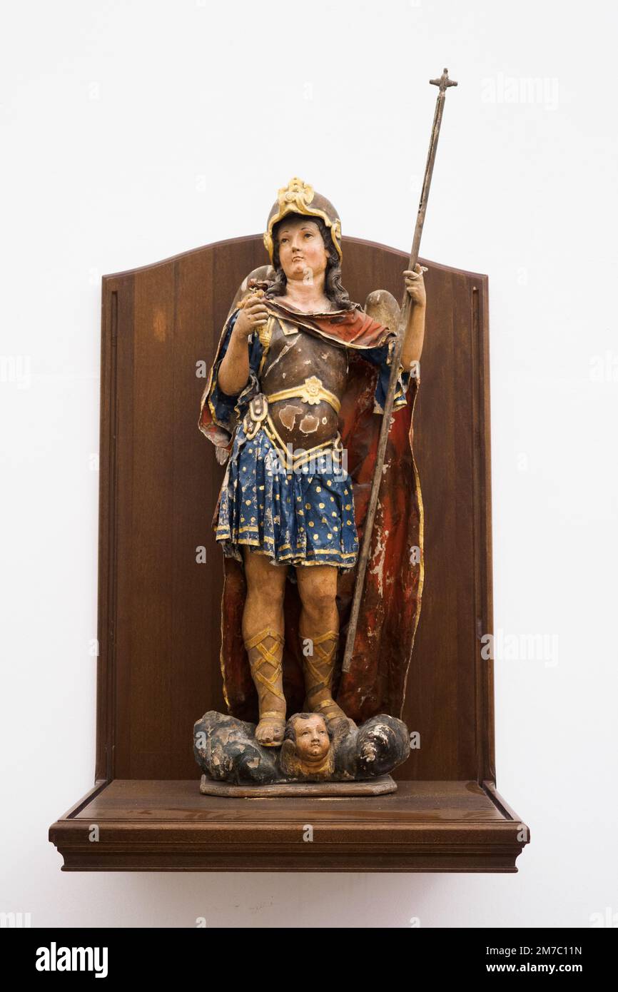 Statue of St. Julian in polychrome carved wood. Church of San Giuliano ...