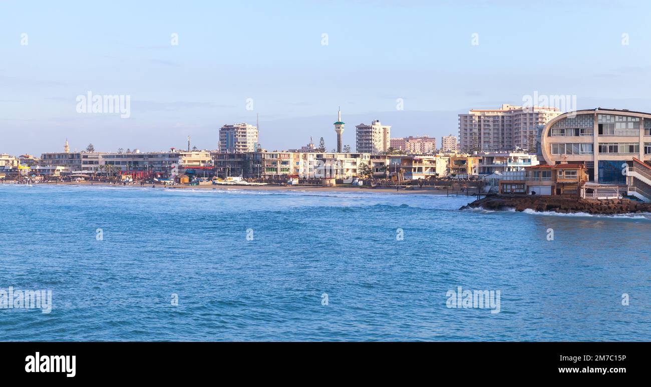 Coastal landscape with houses on a coast of Mediterranean Sea. Montazah ...