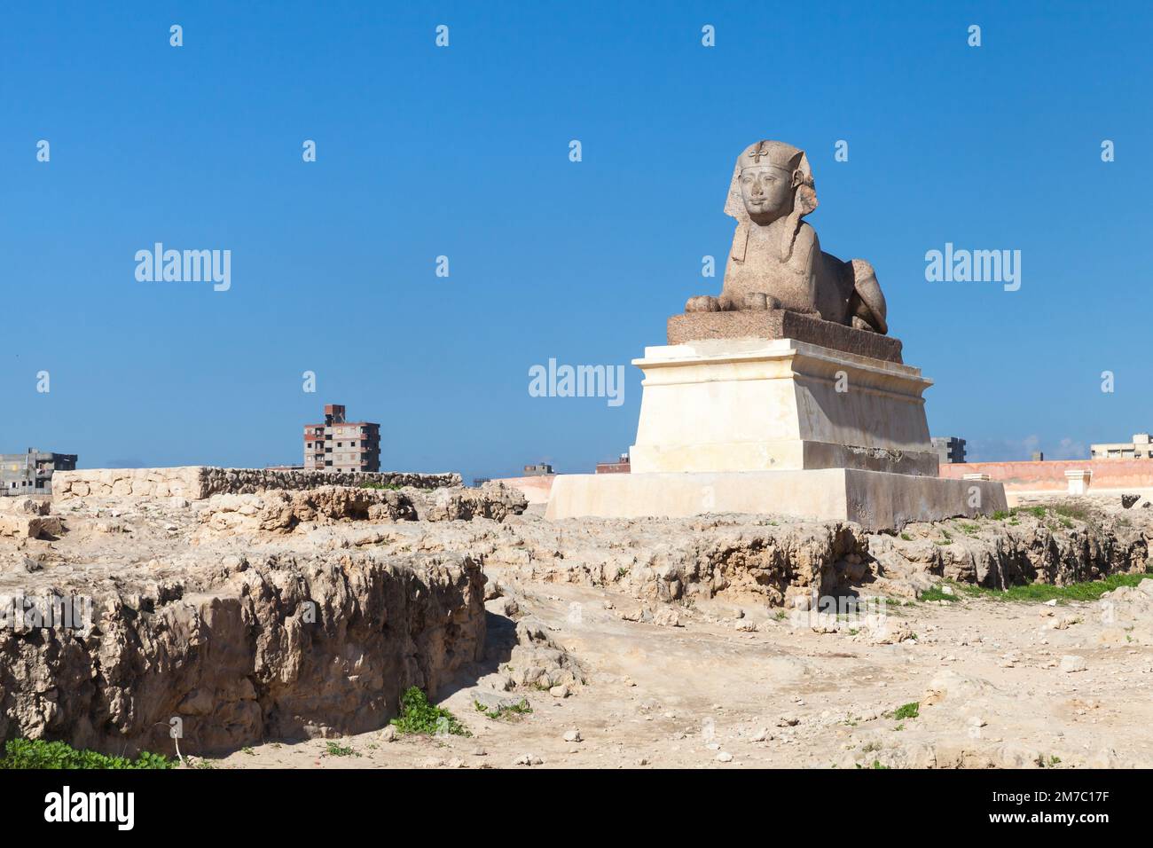 Ancient Sphinx located near Pompeys Pillar in Alexandria, Egypt Stock ...