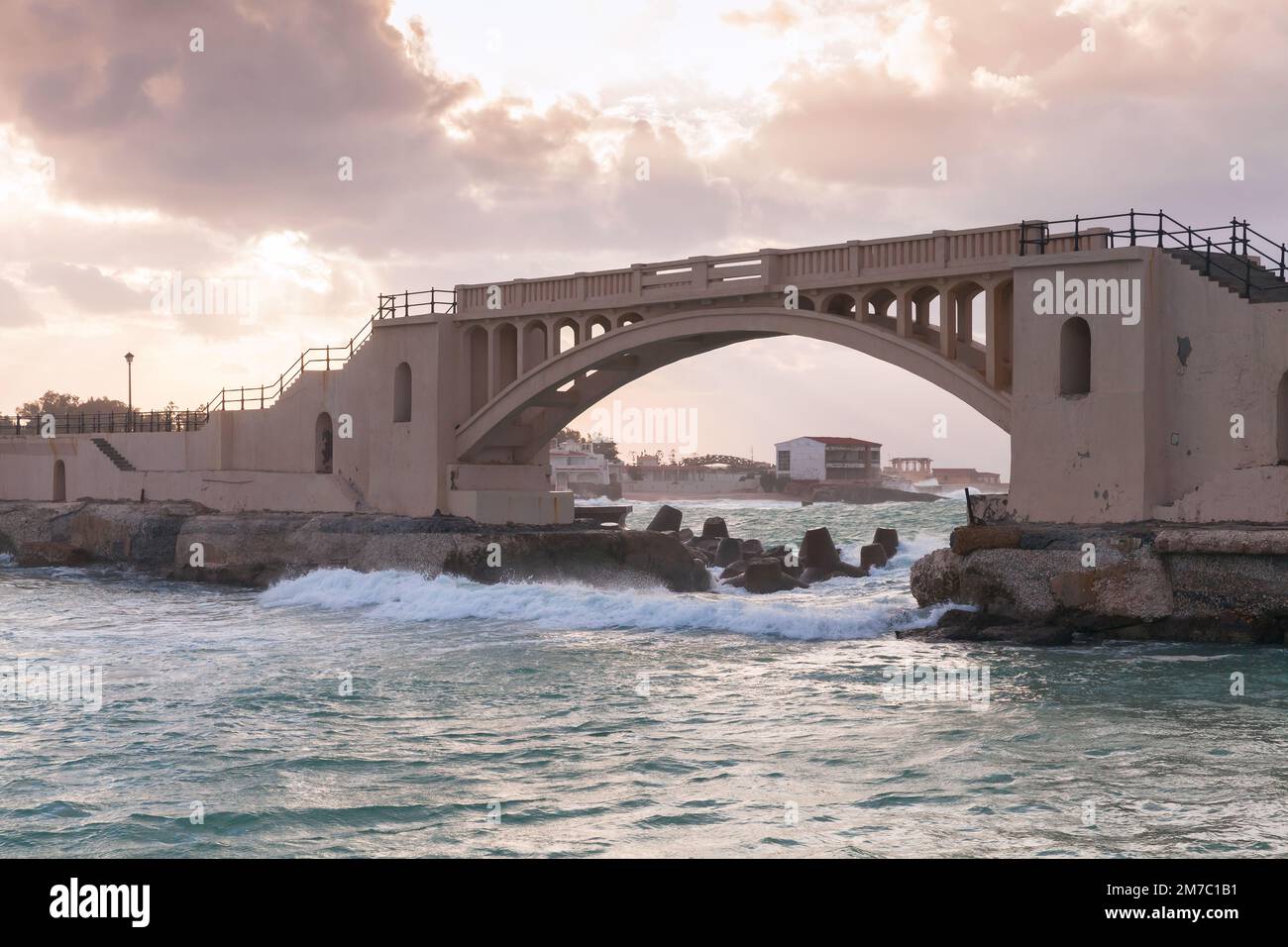 Montazah bridge under cloudy sky, Landscape of Alexandria, Egypt Stock ...
