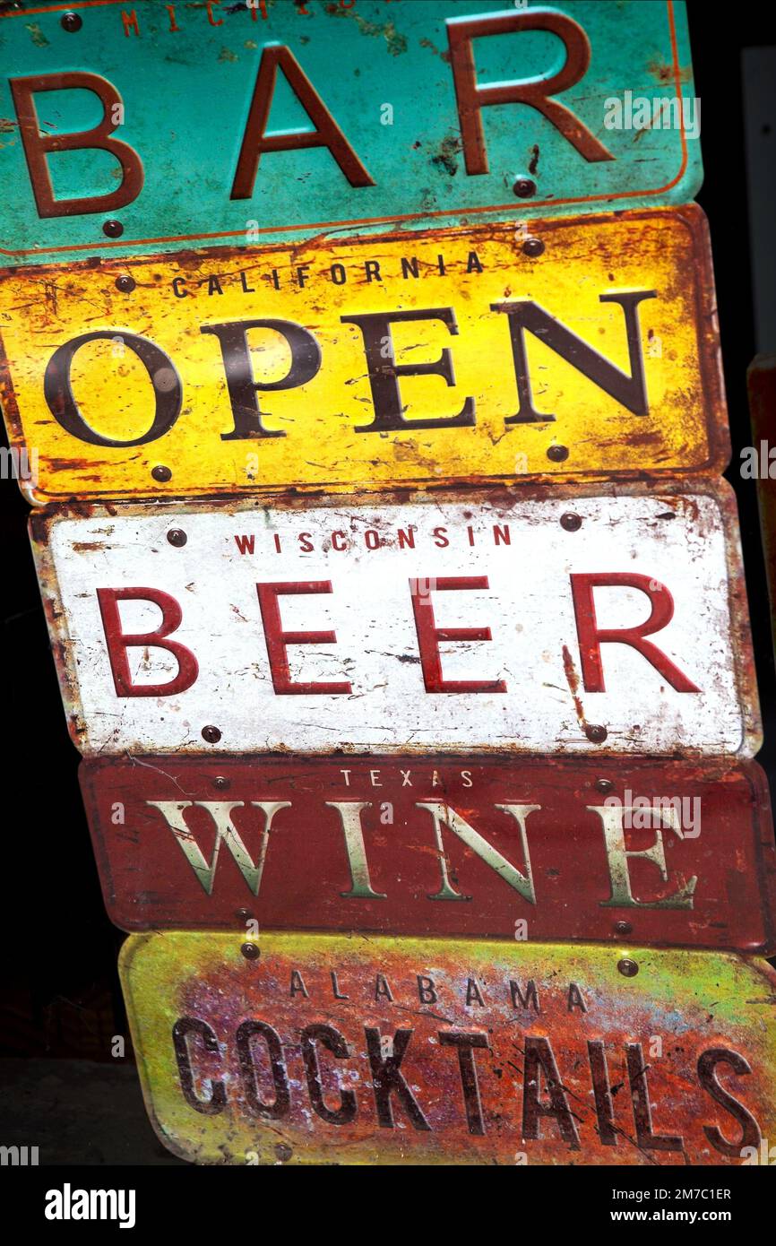 Set of pub signs in a bistro Stock Photo - Alamy