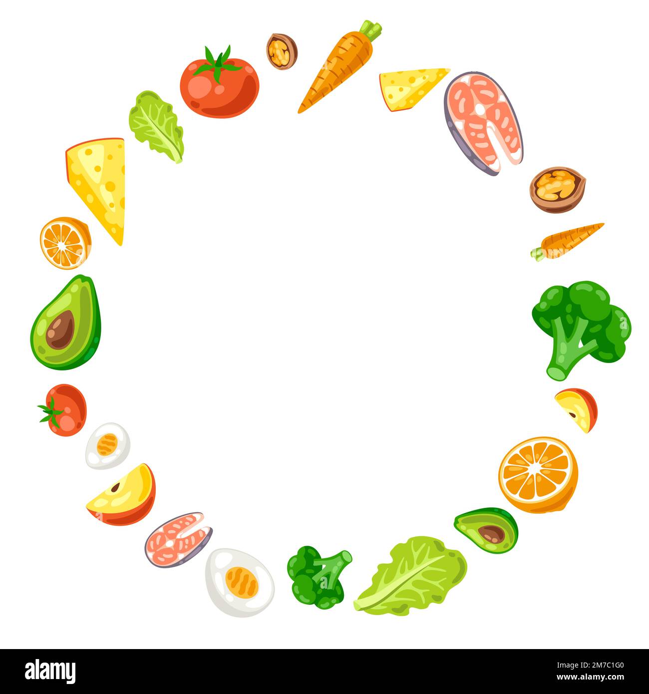 Frame with healthy eating and diet meal. Fruits, vegetables and ...