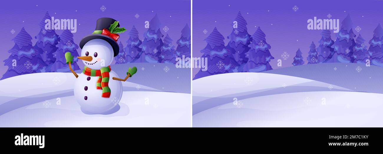 Winter night, snowy scene, forest magic landscape in cartoon style ...