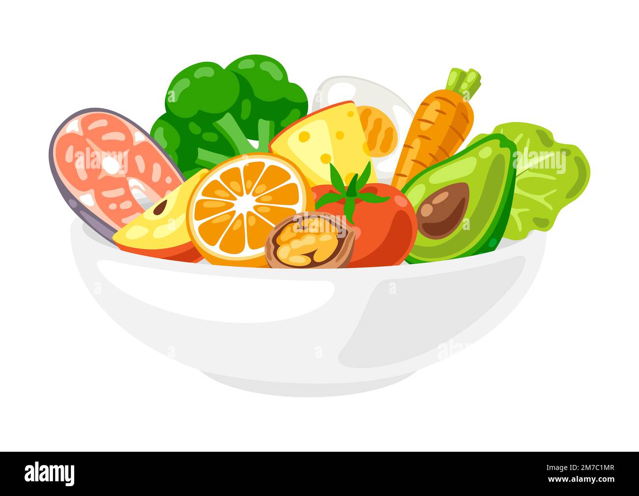 Cartoon Fruit And Vegetables In A Bowl