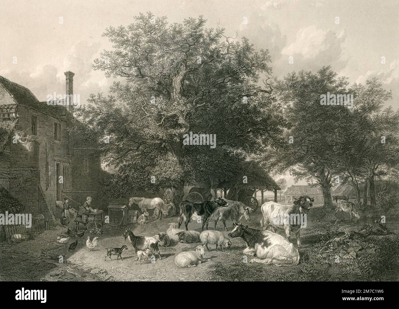 The Farm-Yard, print engraved by J. Godfrey from a painting by T.S ...