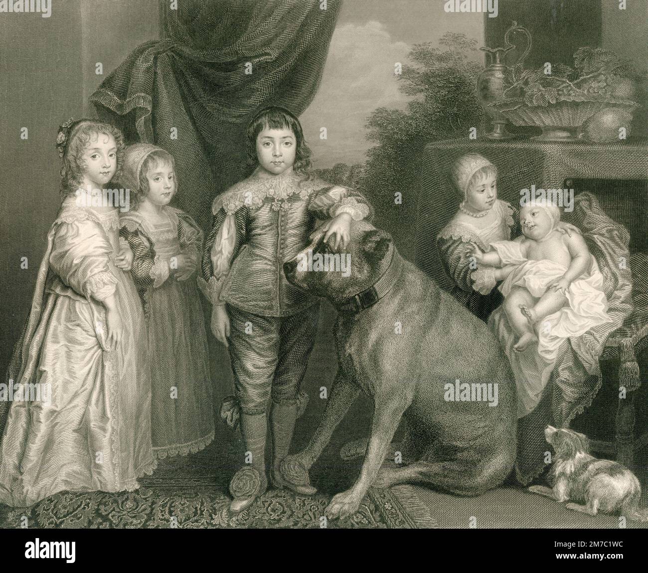 The Family of Charles I, print engraved by H. Bourne from a painting by ...