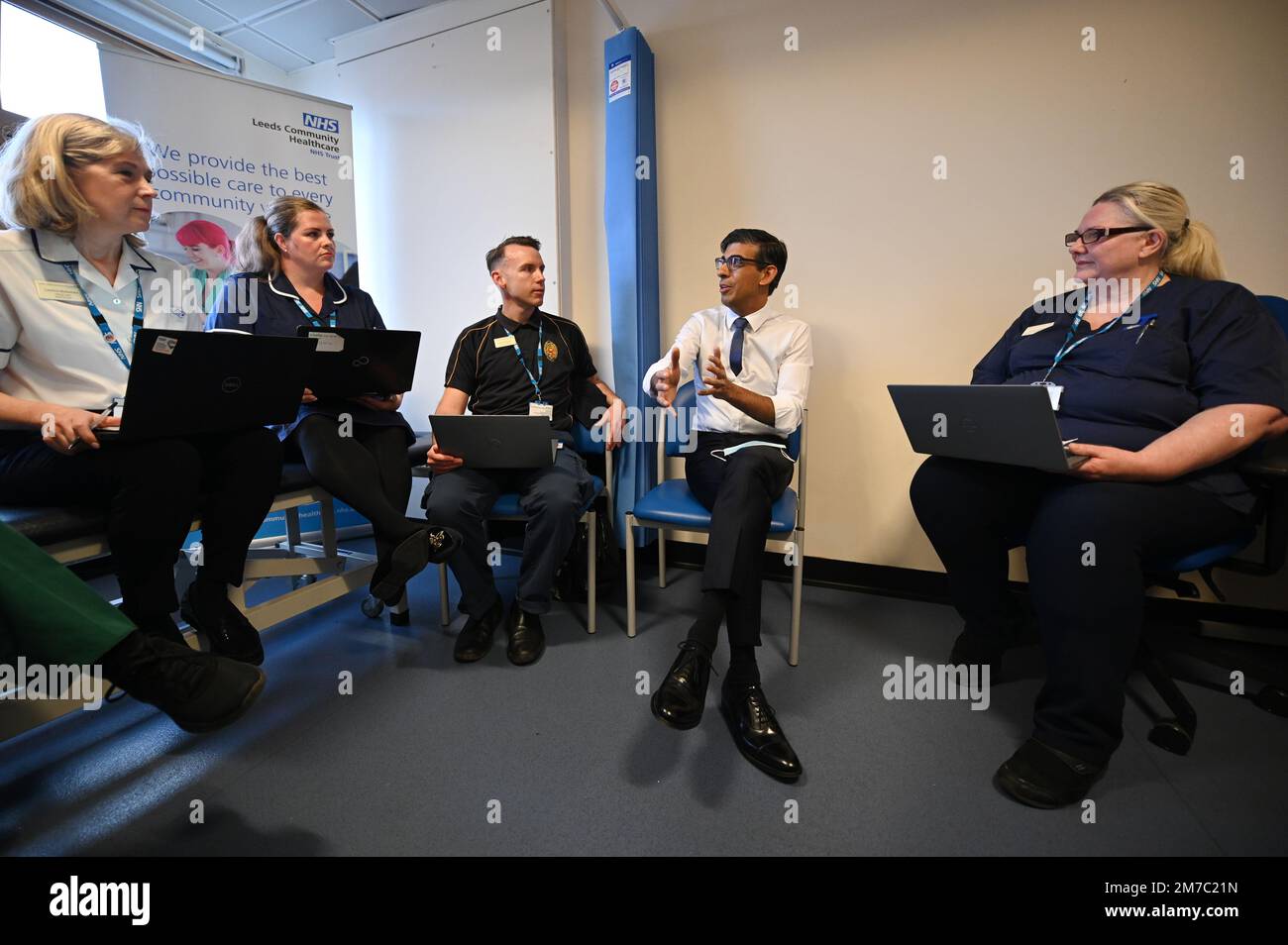 Prime Minister Rishi Sunak (2nd right) meets with members of a multi ...