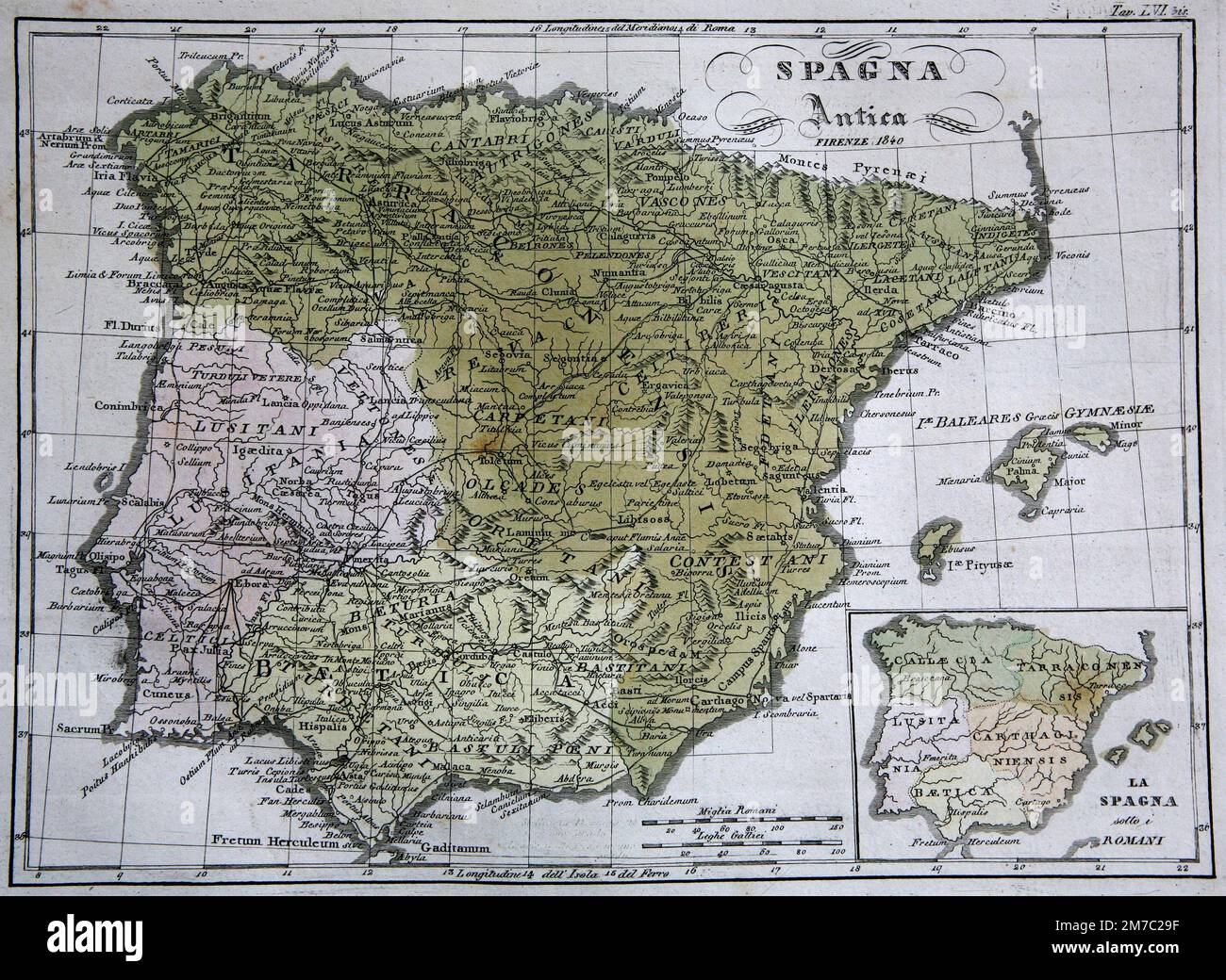 Map of Spain, from Marmocchi Atlas, Florence, Italy 1840 Stock Photo ...